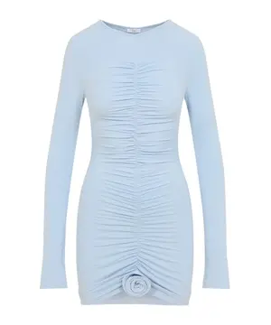 LA REVECHE Lillibet Ruched Mini Dress With 3d Floral Detail - Blue