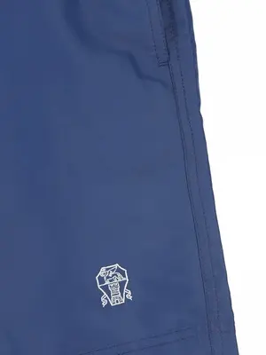 Brunello Cucinelli Logo Embroidered Drawstring Swim Shorts - Blue