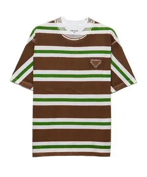 Prada Logo Detailed Striped T-shirt - Brown
