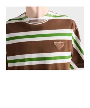 Prada Logo Detailed Striped T-shirt - Brown