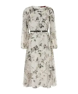 Max Mara Mstcampo Chiffon Belted Midi Dress - No