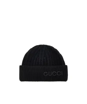 Gucci Wool Cashmere Beanie With Embroidery - Black