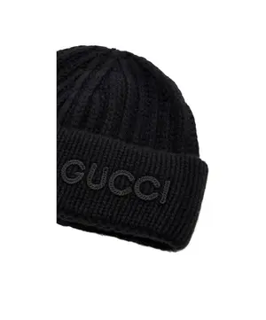 Gucci Wool Cashmere Beanie With Embroidery - Black
