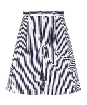 Comme Des Garçons Striped Pleated Bermuda Shorts - White