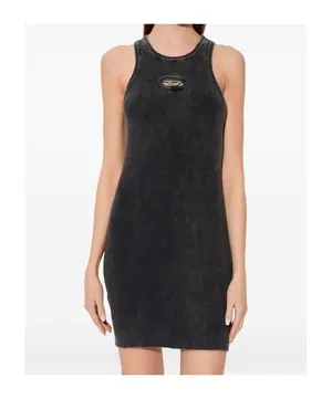 DIESEL® Ribbed Logo Plaque Mini Dress - Black