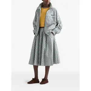 Prada Checked Midi Skirt - Gray