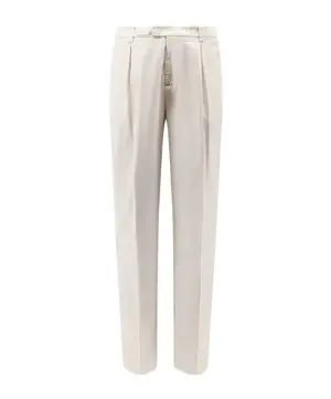 Brunello Cucinelli Tailored Trousers With Logo Patch - White