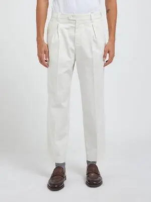 Brunello Cucinelli Tailored Trousers With Logo Patch - White