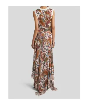 Etro Sleeveless Knitted Long Dress With Paisley Print And Fringe - Color