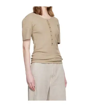 LEMAIRE Buttoned Short Sleeve Top - Beige