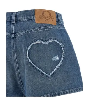 Moschino Heart Distressed Denim Shorts