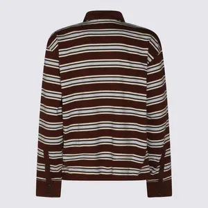 Rag & Bone Striped Long Sleeve Polo Shirt - Brown