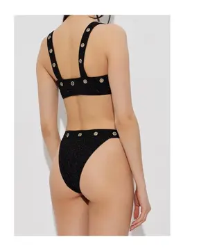 Oseree Grommet Bandeau Bikini Set - Black