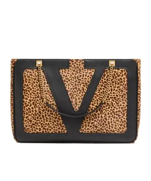 Valentino Garavani Viva Superstar Medium Shopping Bag In Calfskin With Pony Effect - Black