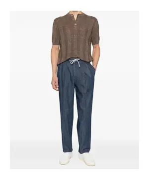 Brunello Cucinelli Lightweight Denim Trousers With Drawstring And Pleats - Blue