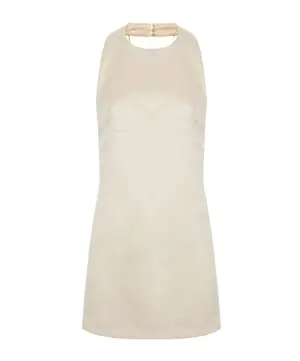 Elisabetta Franchi Duchess Satin Halterneck Mini Dress - Cream
