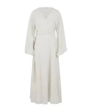 Veronica Beard V-neck Bishop Sleeve Belted Maxi Dress