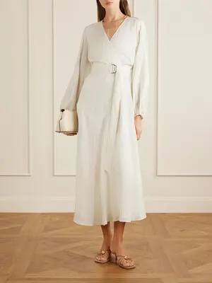 Veronica Beard V-neck Bishop Sleeve Belted Maxi Dress