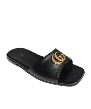 Gucci Logo Slide Flat Sandals - Black