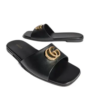 Gucci Logo Slide Flat Sandals - Black