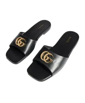 Gucci Logo Slide Flat Sandals - Black