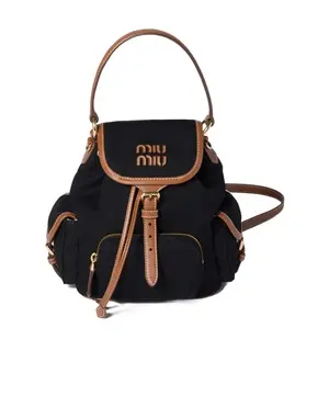Miu Miu Logo Detailed Backpack - Black/brandy