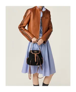 Miu Miu Logo Detailed Backpack - Black/brandy