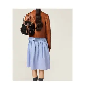 Miu Miu Logo Detailed Backpack - Black/brandy