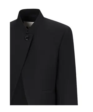 JIL SANDER Mandarin Collar Wool Jacket - Black