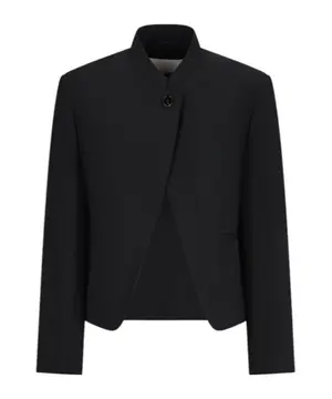 JIL SANDER Mandarin Collar Wool Jacket - Black