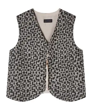 Emporio Armani Single-breasted V-neck Vest With Diamond Pattern And Tassel Detail - Gray