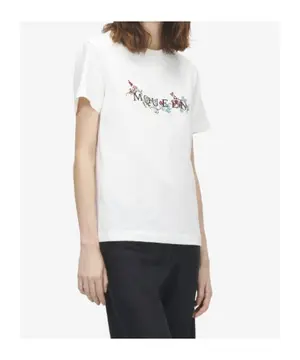 Alexander McQueen Floral Logo Embroidered T-shirt