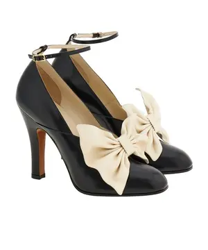 FERRAGAMO Bella Brushed Calfskin Pumps With Ankle Strap And Bow Detailing