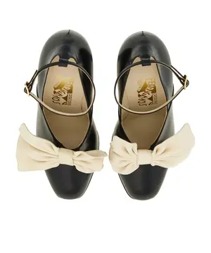 FERRAGAMO Bella Brushed Calfskin Pumps With Ankle Strap And Bow Detailing
