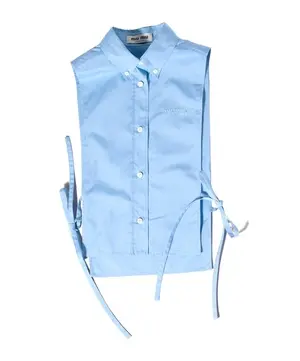 Miu Miu Sleeveless Shirt With Classic Collar And Tie Details - Light Blue