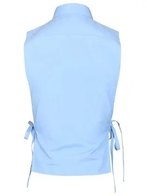 Miu Miu Sleeveless Shirt With Classic Collar And Tie Details - Light Blue