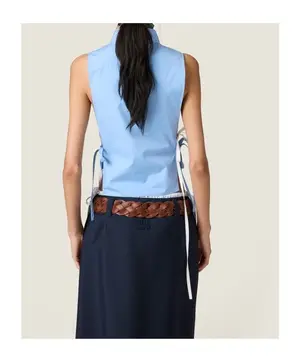 Miu Miu Sleeveless Shirt With Classic Collar And Tie Details - Light Blue