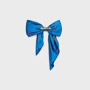 Celine Big Ribbon Hair Clip In Silk And Steel - Blue