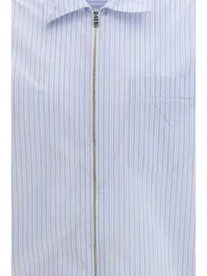 Prada Zip-up Striped Shirt - White