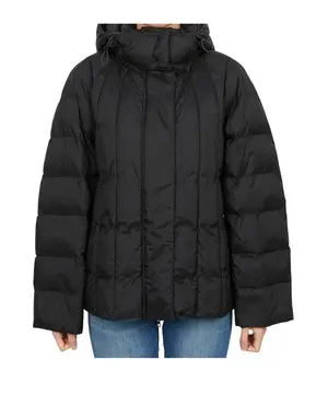 Max Mara Down Quilted Hooded Long Sleeve Coat - Black
