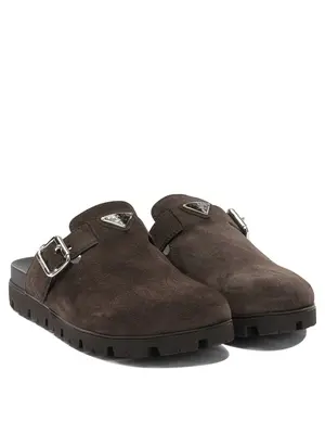 Prada Triangle Logo Mules - Brown
