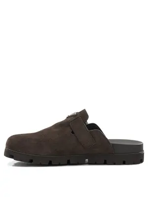 Prada Triangle Logo Mules - Brown