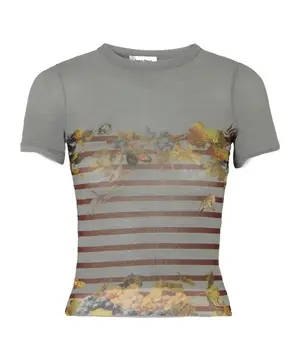JEAN PAUL GAULTIER Stripe Detailed Crewneck T-shirt - Gray