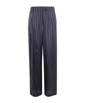 Dries Van Noten Pleated Wide Leg Trousers - Navy