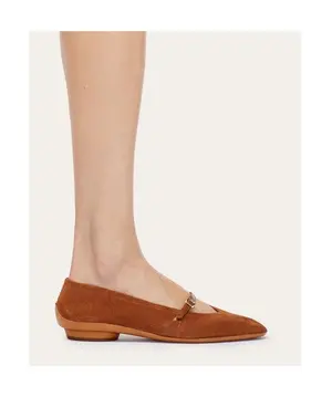 FERRAGAMO Audrey Suede Ballet Flats With Buckled Strap - Light Brown