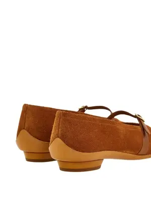 FERRAGAMO Audrey Suede Ballet Flats With Buckled Strap - Light Brown