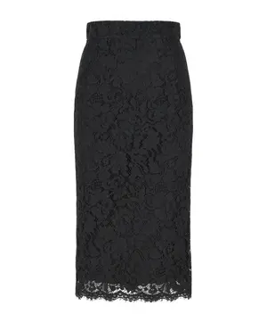 Dolce & Gabbana Floral Lace Midi Skirt - Black