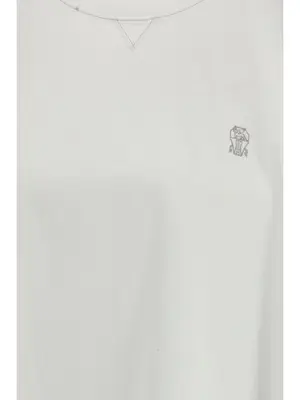 Brunello Cucinelli Logo Embroidered Crewneck T-shirt - White