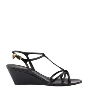 Prada Patent Leather Wedge Sandals With Buckle Fastening - Black