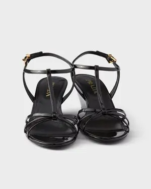 Prada Patent Leather Wedge Sandals With Buckle Fastening - Black